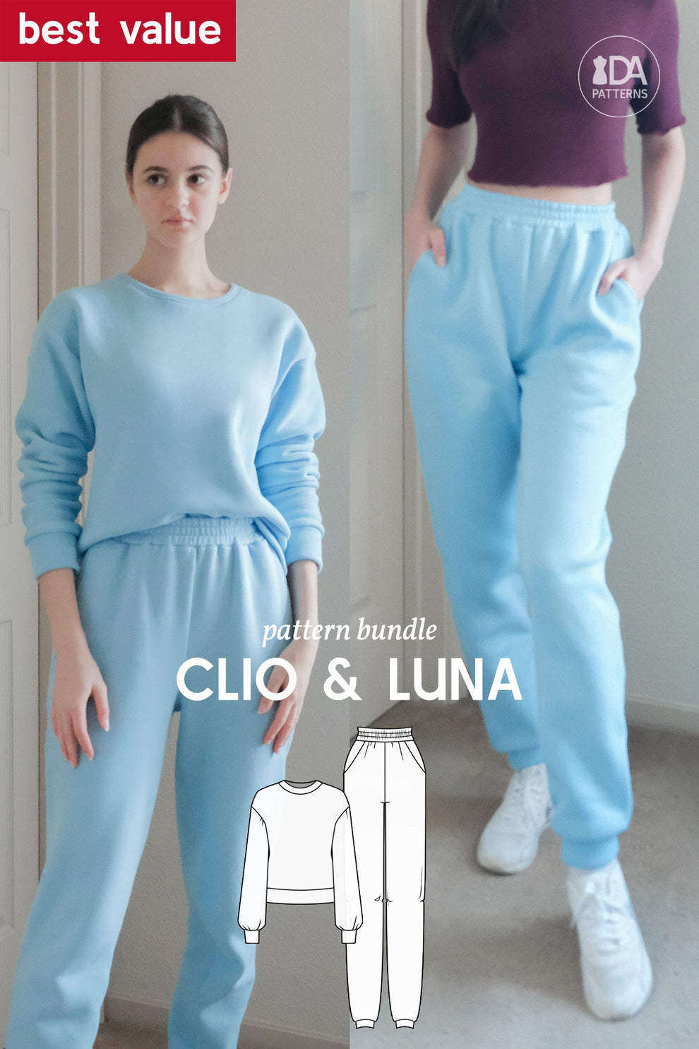 Clio Sweater & Luna Sweatpants PDF Sewing Pattern Bundle by Dressmaking ...